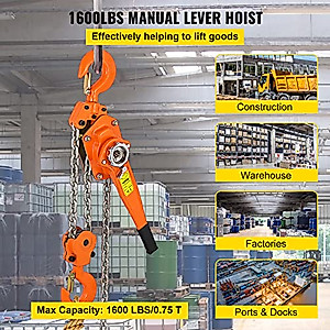 Happybuy Lever Chain Hoist 3/4 Ton 1650LBS Capacity 10 FT Chain Come Along with Heavy Duty Hooks Ratchet Lever Chain Block Hoist Lift Puller Comealong