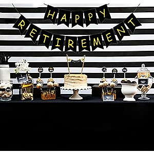 Retirement Party Decorations for Men Women Black Gold Happy Retirement Banner Hanging Swirls Kit for Retirement Party Decor Supplies