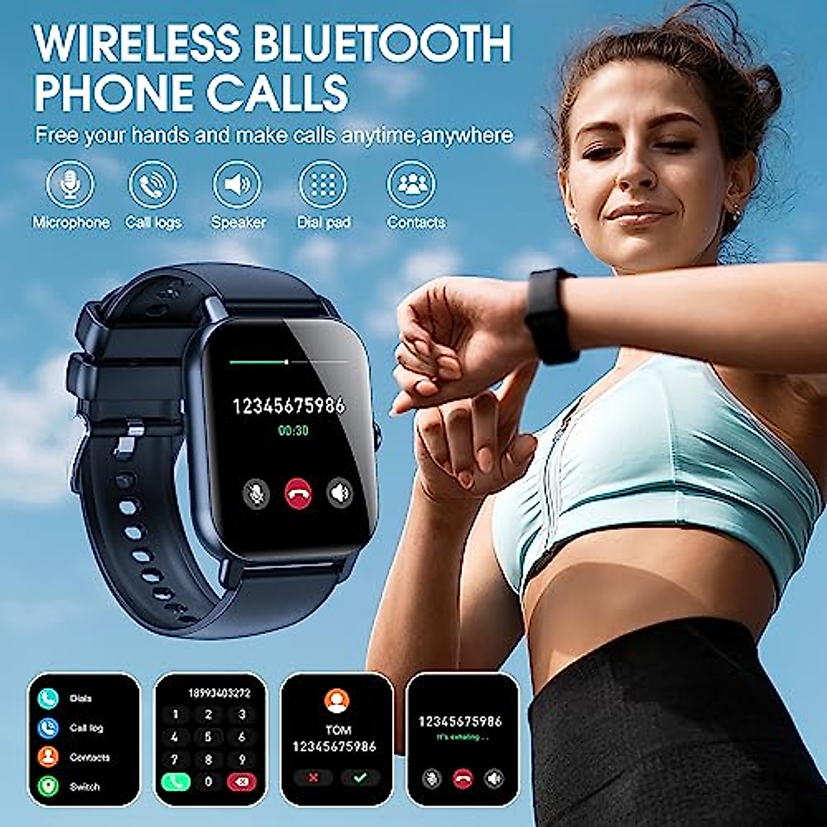 Ddidbi Smart Watch for Men Women(Answer/Make Calls), 1.85" HD Screen Fitness Watch with Sleep Heart Rate Monitor, 112 Sport Modes, IP68 Waterproof Activity Trackers Compatible with Android iOS(Blue)