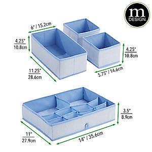 mDesign Fabric 4-Piece Drawer Organizer Bins, Kids/Baby Nursery Dresser, Closet, Shelf, Playroom Organization, Hold Clothes, Toys, Diapers, Bibs, Blankets, Blue Herringbone