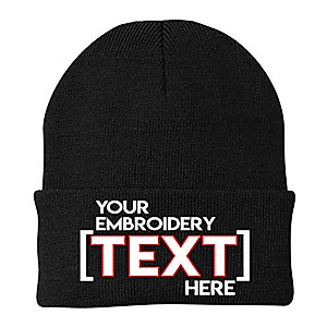 Custom Embroidered Beanies - Add Your Text or Name - Personalized Winter Knit Cap Hats Black