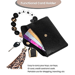 PAKASEBOXES Wristlet Keychain with Card Holder, Beaded Bracelet Key Chain Pocket Wallet, Gifts for Mother's Day