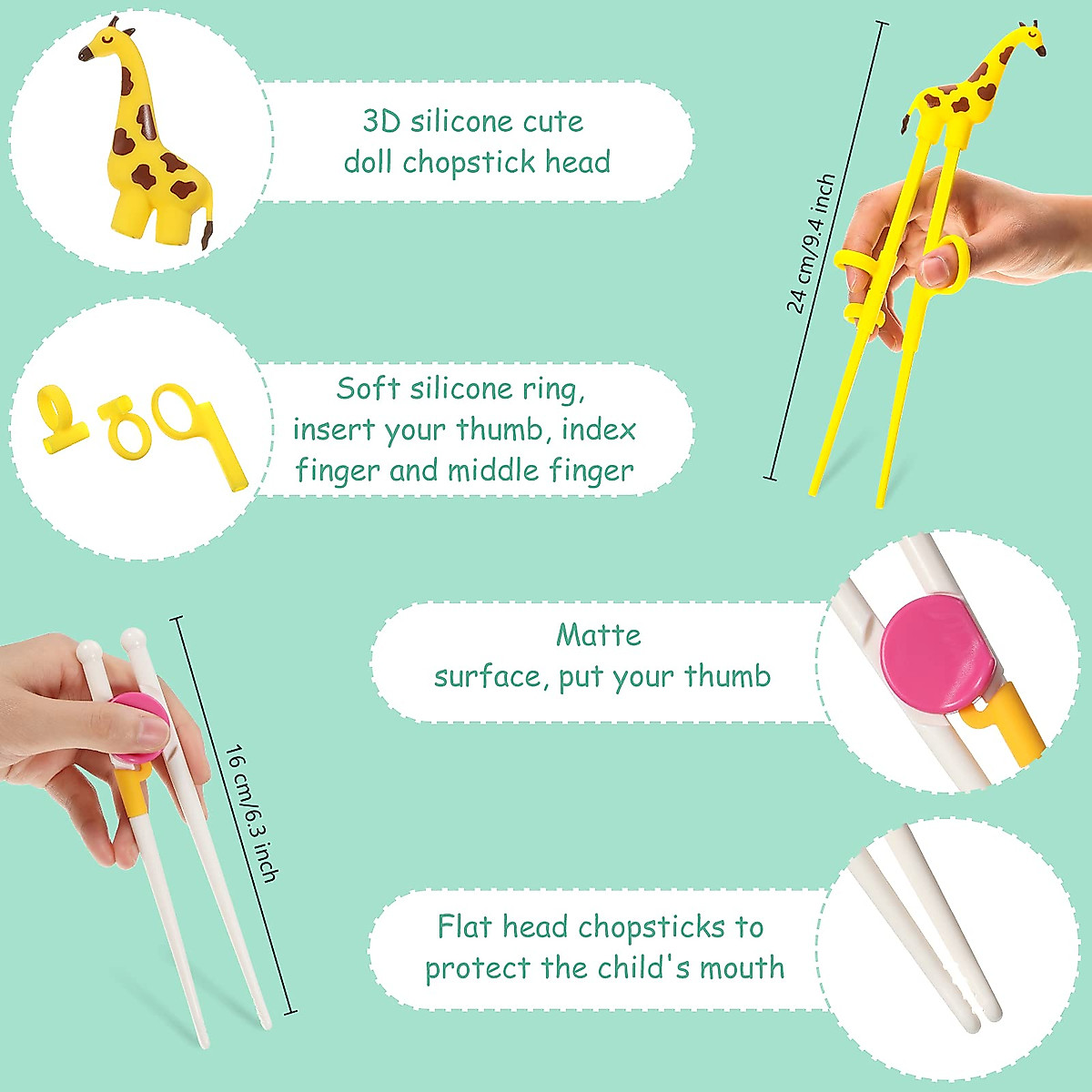 7 Pairs Kids Training Chopsticks Cute Animals Chopsticks Learning Chopstick Helper with Attachable Trainer Chopstick Set for Children Beginners Adults, Easy To Use, Reusable and Dishwasher Safe