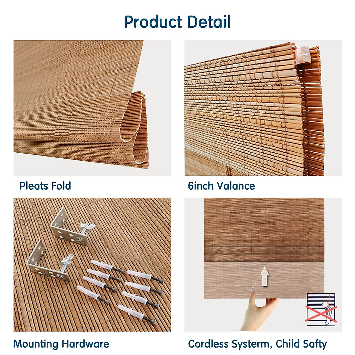 Cordless Nature Window Shades Blinds, 100% Linen Roman Shades, Pattern 10