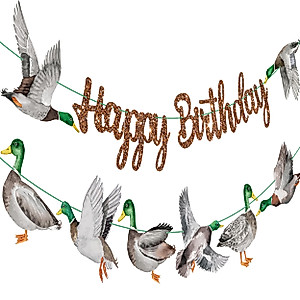 Mallard Duck Happy Birthday Banners Duck Hunting Birthday Decorations Mallard Duck Birthday Party Banner Hunting Theme Birthday Decor for Lucky Duck Baby Shower Supplies