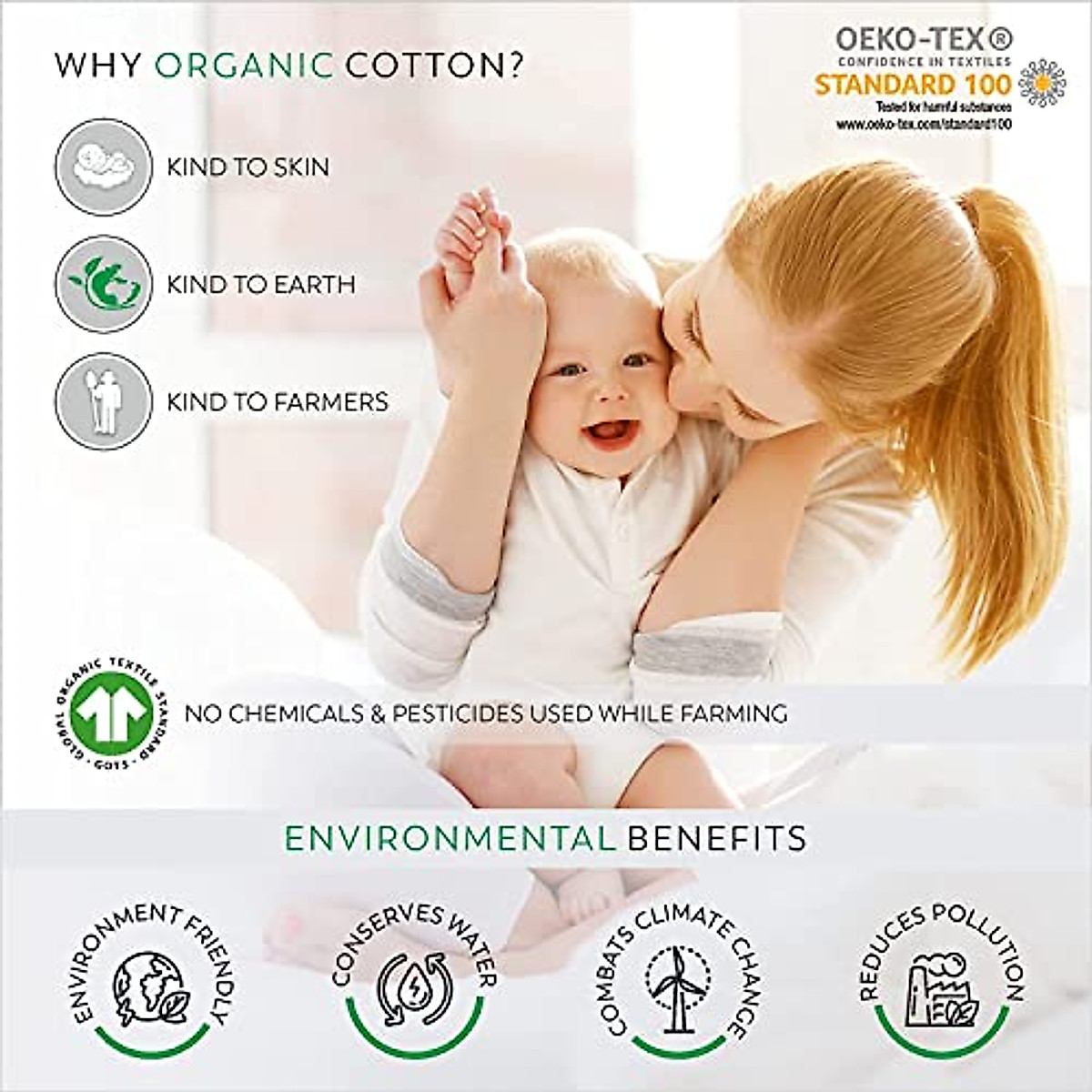 Purity Home 300 Thread Count Organic 100% Cotton Percale Sheet Set, Full White with Elasticized Deep Pockets Eco-Friendly & Breathable, Cooling Bed Sheets, 4 Piece Bedding Sheets Full Size Bed