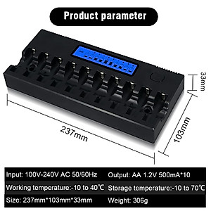 CITYORK 10 Pack 1.2V Ni-MH AA 3000mAh Rechargeable Batteries with 10 Bay AA Fast Charger with Battery Case Organizer