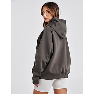 SAFRISIOR Oversized Hoodies for Women and Men Couples Fleece Basic Solid Hooded Sweatshirt Pullover Jackets Dark Grey