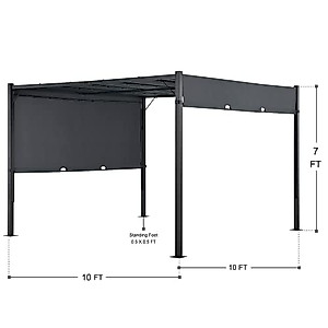 10 x10 Outdoor Pergola with Solar Lights and Adjustable Sun Shade Cover and Retractable Canopy for Backyard Deck Garden (Grey)