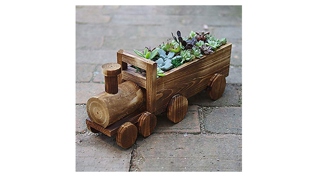 Dsxnklnd Vintage Wooden Train Flower Pot for Succulents