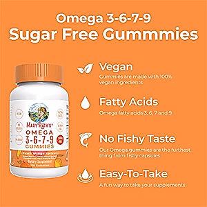 Vegan Omega 3 6 7 9 Gummies by MaryRuth's | Up to 4 Month Supply | Omega 3 Supplement with Flaxseed Oil | Omega 3 Gummies for Heart Health | No Fish Taste | Non-GMO | 120 Count