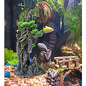 Mairuker Aquarium Mountain View Stone Ornament,Artificial Resin Rock Landscape Fish Tank Decoration for Betta Hiding Reptile,Aquarium Supplies