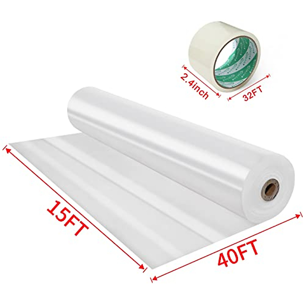 Doniks Clear Greenhouse Film Plastic Sheeting 6 Mil Thickness,Greenhouse Cover Polyethylene Plastic,5 Year UV Resistant Film Hoop Green15 x40ft,for Gardening, Farming, Agriculture, Garden