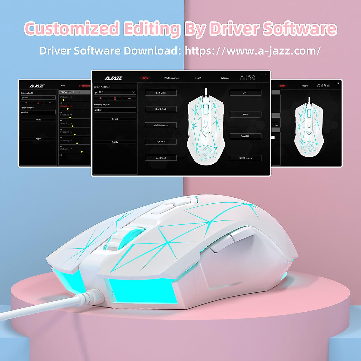 FELICON RGB Lightweight Gaming Mouse, Programmable 7 Buttons, Ergonomic LED Backlit USB Gamer Mice Computer Laptop PC, for Windows Mac OS Linux(Star White)