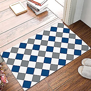 Door Mat for Bedroom Decor, Blue Grey Diamond Lattice Floor Mats, Holiday Rugs for Living Room, Absorbent Non-Slip Bathroom Rugs Home Decor Kitchen Mat Area Rug 18x30 Inch