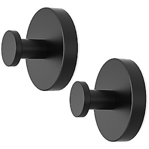 STWWO Suction Cup Hooks for Shower, Bathroom, Hanging Towels, Robe, Loofah, Mounting on Glass Shower Doors, Tile, Mirrors, Matte Black, 2 Pack