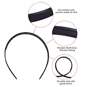 Candygirl 36pcs Black Plastic Headbands for Womens Girls Thin Plain DIY Craft Head Band Skinny Hard Hairband with Teeth Comb 2/5"(1cm) Width