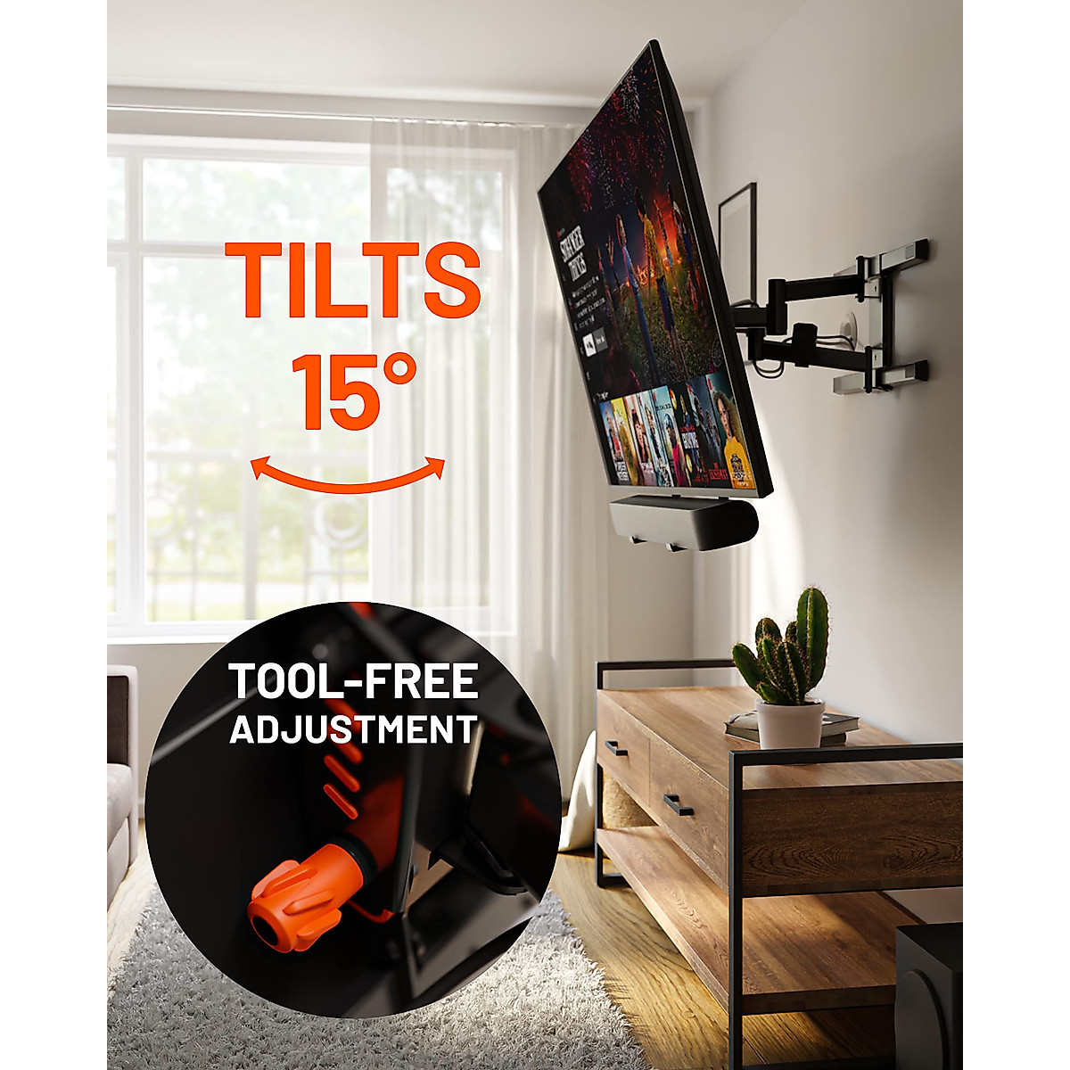 ECHOGEAR Full Motion Articulating TV Wall Mount Bracket for TVs Up to 82" - Smooth Extension, Swivel, & Tilt - Wall Template for Easy Install - Centers & Levels After Mounting Plus Hides Your Cables