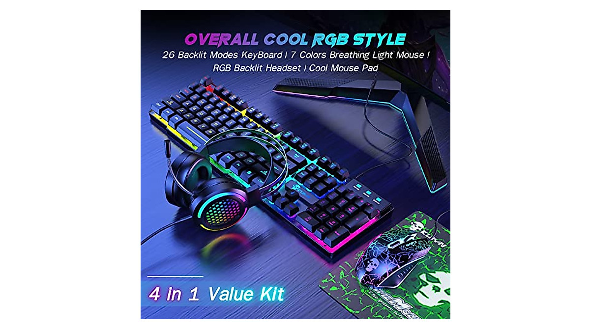 4-in-1 RGB Gaming Keyboard and Mouse Combo Set