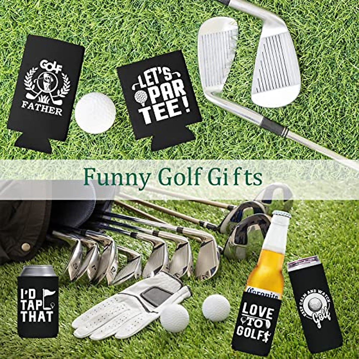 Funny Golf Slim Can Cooler - Pop Nordic 12 Pack Slim Beer Can Sleeve, Reusable Neoprene Can Cooler Bulk for Golf Game Party Supplies, Great Golf Gifts for Men