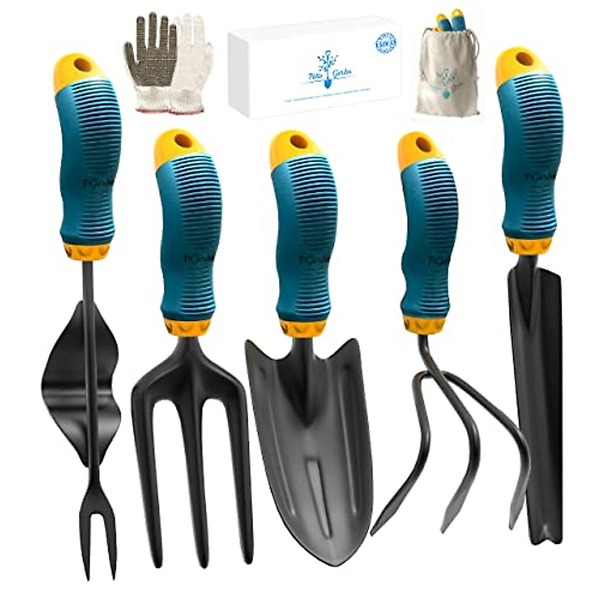 Gardening Tools Set from Alloy Steel - Heavy Duty Garden Tool Set with Light & Rubber Non-Slip Handle - Gardening Tool Kit - Ergonomic Garden Hand Tools - Gardening Gifts for Men and Women