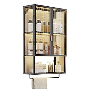 zktoermn Wall Mounted Bathroom Cabinet, Above Toilet Storage Organizer Laundry Room Kitchen Shelf with Towels Bar No Drilling Washroom Vanity Cabinet XJJUN (Color : Black, Size : 40x14.5x70cm)