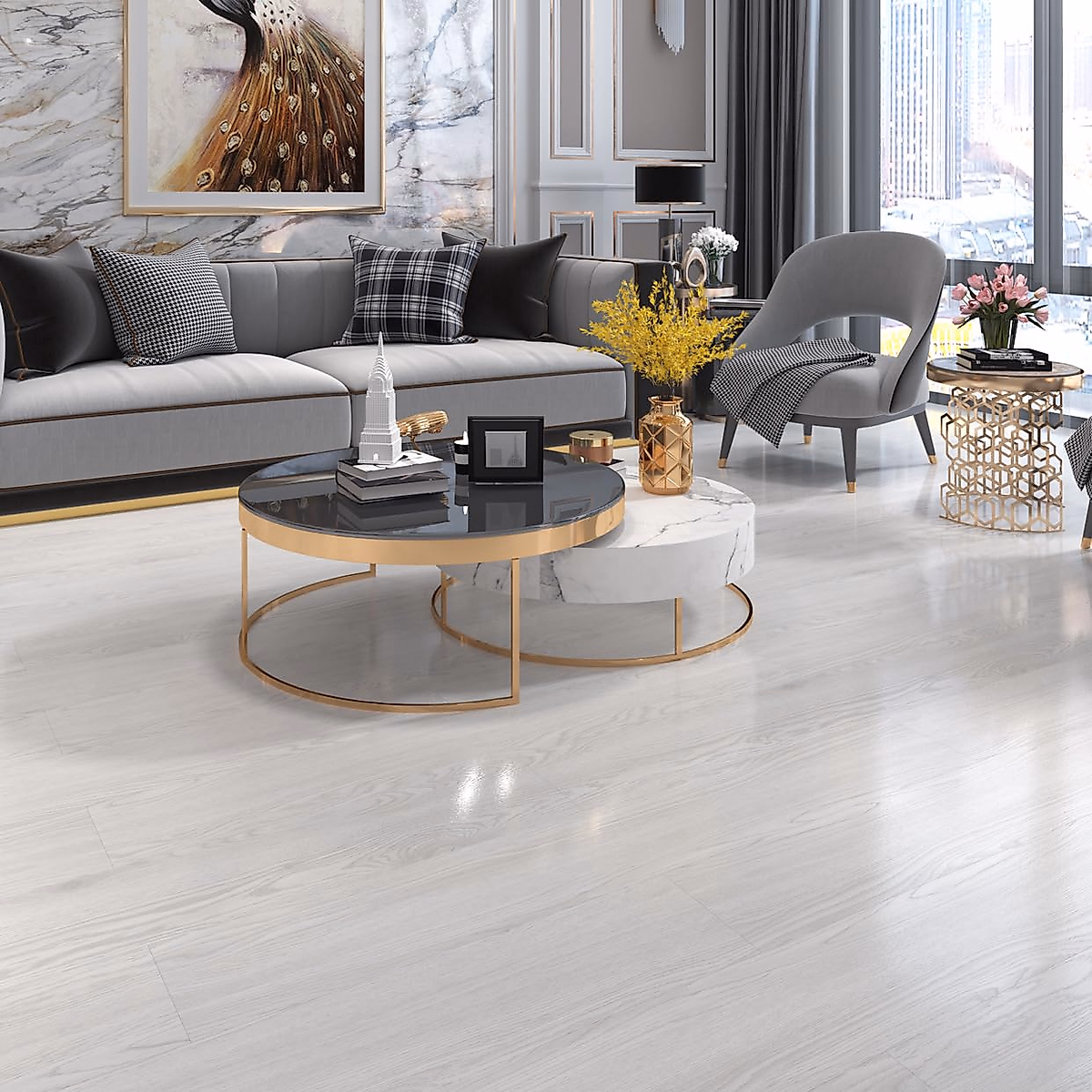 Nefish Luxury Peel and Stick Vinyl Flooring 36Pcs 54 Sq.Ft Wood-Look Floor Tiles Waterproof Easy Cut Easy DIY Self Adhesive Floor Tiles Vinyl