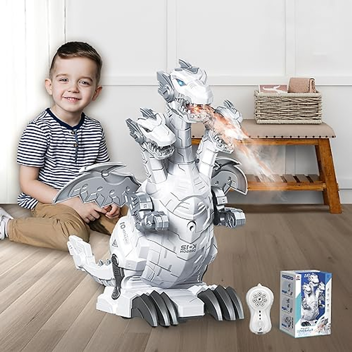 Remote Control Dinosaur Toys for Kids, RC Three Headed Dinosaur Robot with Dynamic LED Light, Realistic Toys for 3 4 5 6 7 8 9 10 11 12+ Year Old Boys/Girls, Gifts for Halloween Christmas Birthday