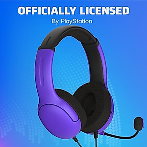 PDP AIRLITE Wired Headset, Officially Licensed Sony PlayStation 5, PlayStation 4, PS5/PS4/PS3/PC, Lightweight Durable Headphones, 3.5mm audio jack, Noise-canceling Flip-to-Mute Mic, Ultraviolet Purple
