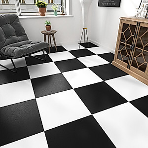 Pure Black Floor Tiles Peel and Stick Vinyl Flooring for Bathroom Kitchen 5PCS Self Adhesive Vinyl Flooring Tile Waterproof Stick and Peel Garage Floor Tiles Stick on Tiles 12''x12'' Floor Stickers