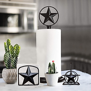 Black Rustic Texas Star Paper Towel Holder - Country Farmhouse Iron Metal Primitive Kitchen Countertop Paper Towel Holders, Western Style Stand for Paper Towels, Table Decor (Paper Towel Holder)