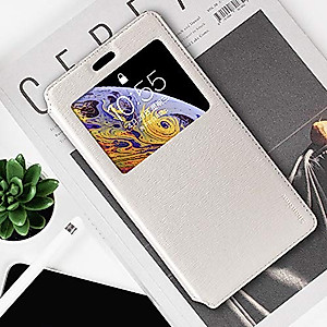 Oppo Reno 2 Case, Wood Grain Leather Case with Card Holder and Window, Magnetic Flip Cover for Oppo Reno 2