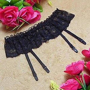 Top Belt Lace Thigh-Highs Stockings Garter Womens Suspender + Socks Green Lingerie Set Plus Size (Black, One Size)