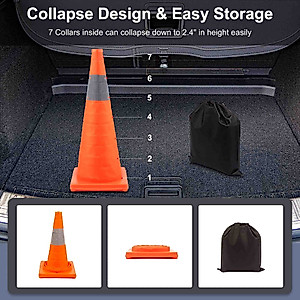 BATTIFE [2 Pack] 28 Inch Collapsible Traffic Safety Cones, Orange Cones, Multi Purpose Pop-up Cones with Reflective Collar, for Road Parking, Driving Practice