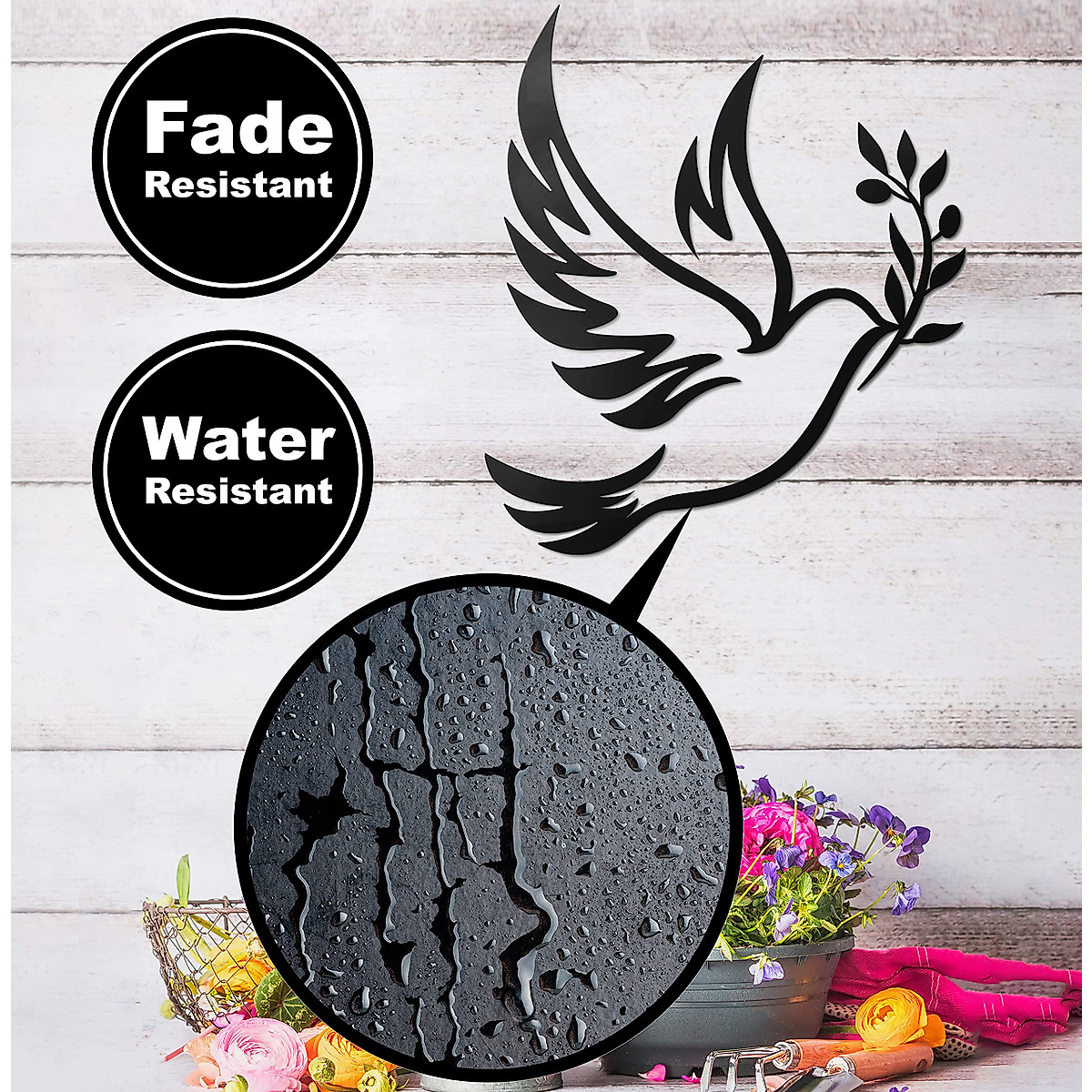 Vivegate Dove of Peace Olive Branch Metal Wall Art – Olive Branches Peace Black Outline White Dove Metal Wall Decor (Large - 15"X13", Dove)