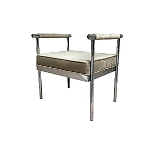 First of a Kind Modern champagne Seating Bench with arms, Modern Style Velvet upholstered Entry Way champagne Bench with Silver Frame, Seating Bench for Living Room, entryway, Bedroom, Vanity, Office.