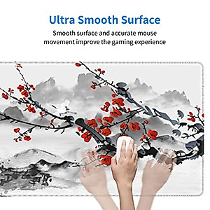 Japanese Sakura Cherry Blossom Mouse Pad XXL Full Desk Mousepad Extended Large Non-Slip Rubber Base Big Keyboard Mat with Stitched Edges for Gaming and Office（31.5 X 11.8 Inch 3mm）