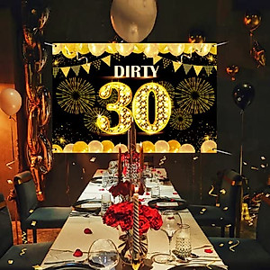 Ushinemi Dirty 30 Birthday Decorations, 30th Birthday Banner Backdrop for Men Women, Thirty Birthday Party Decor, 6x3.6ft