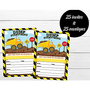 25 Construction Invitations and Envelopes (Large Size 5x7) (25 Pack)