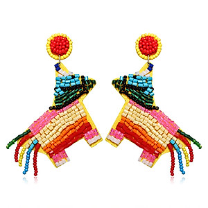 Mexican Fiesta Earrings Cinco De Mayo Earrings Beaded Piñata Sombrero Drop Dangle Earrings Mexican Independence Day Earrings for Women Mexico Theme Party Jewelry Gifts