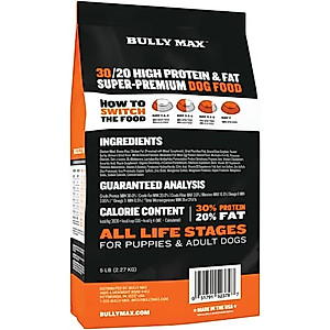 Bully Max High Performance Super Premium Dog Food. for All Ages (for Puppies & Adult Dogs). 535 Calories Per Cup. for Muscle, Size, Growth, and Weight. (5 Pound Bag)