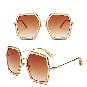 iKANOO Oversized Square Sunglasses for Women Hexagon Inspired Designer Style Shades (Champagne)
