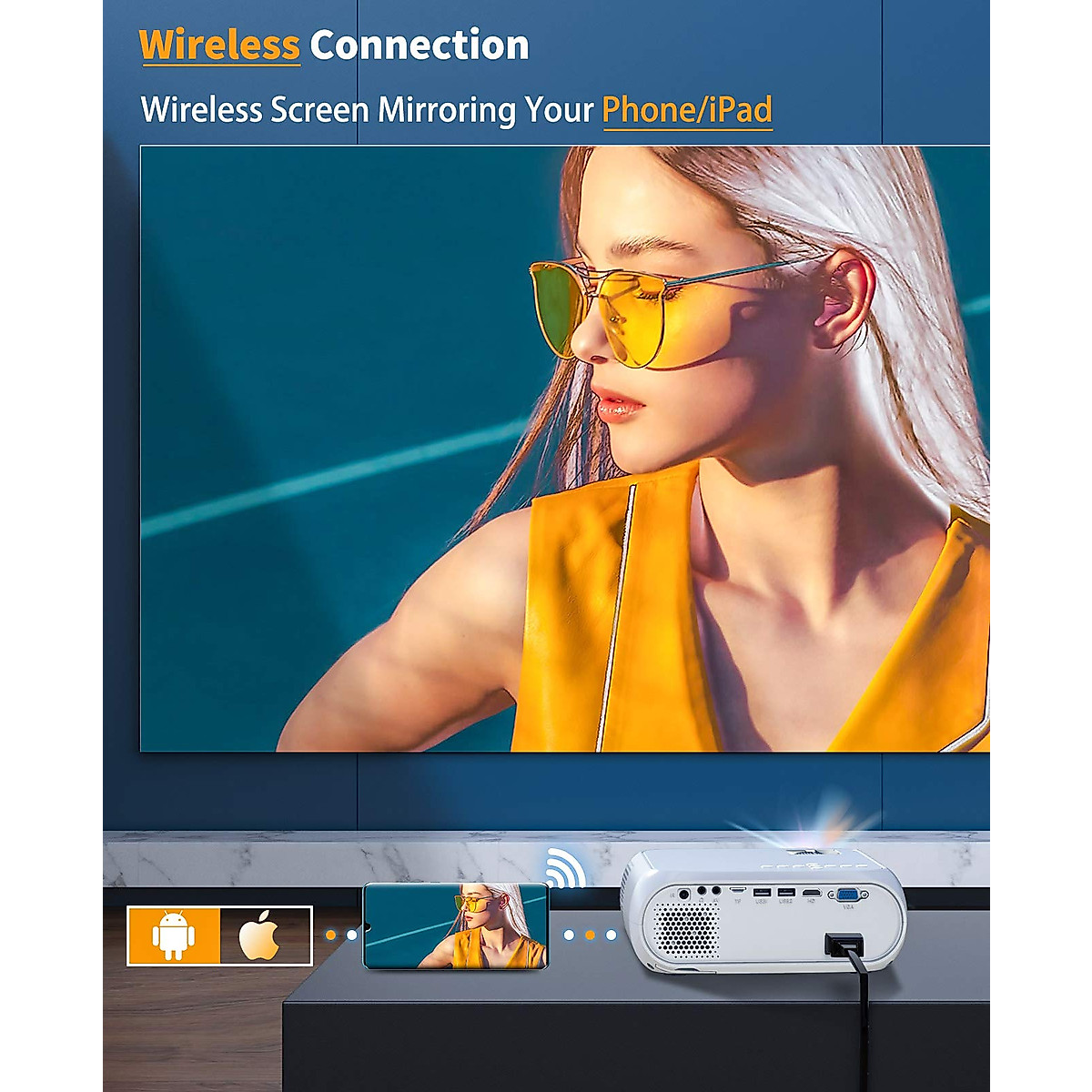 Mini Projector for iPhone, 1080P DVD Projector with Bluetooth and 120 inches Screen, Portable Video Projector for Outdoor Family Movie Night Compatible Phone/HD/Stick/USB,Built in DVD Player Projector