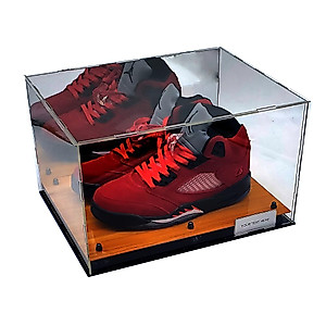 Full Size 2 Shoes Acrylic Display Case Showcase Box UV Protection Wood Wooden Sports Memoribilia Collectible 15x12x9 inch