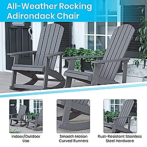 Flash Furniture Savannah Rocking Adirondack Chairs Poly Resin Frame All-Weather Cushions-Indoor/Outdoor Use, Set of 2, Gray/Teal