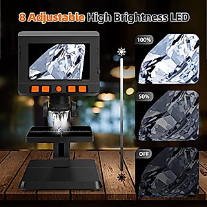 Digital Coin Microscope 4.3 inch Screen Handheld Microscope 1080p LCD Digital Microscope Video Camera 1000X Coin Magnifier with 8 Adjustable LED Lights for PCB Soldering for Adults/Kids Outside Use.