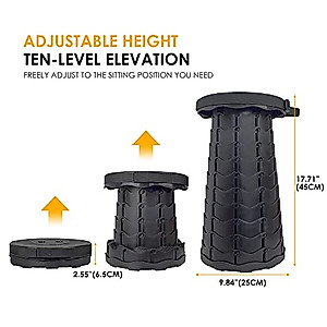 LOOVIU Portable Telescoping Stool, Camping Retractable Folding Stool with Carry Strap, Adjustable Height Plastic Stools for Camping Fishing Hiking BBQ Outdoor (Black)