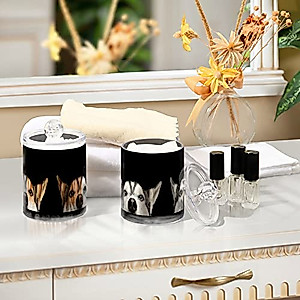 2 Pack Qtip Holder Dispenser Husky Dog Look Apothecary Jars with Lids Dog Plastic Acrylic Bathroom Vanity Countertop Canister Storage Organizer for Cotton Ball,Swabs,Pads,Floss