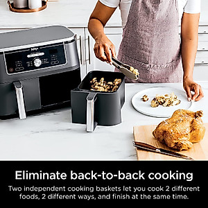 Ninja DZ401 Foodi 6-in-1 10-qt. 2-Basket Air Fryer with DualZone Technology, Grey (Renewed) AD350CO