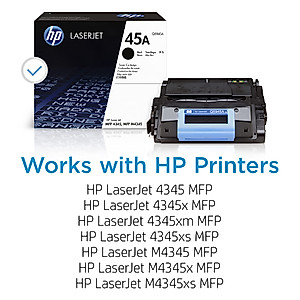 Original HP 45A Black Toner Cartridge | Works with HP LaserJet 4345 MFP Series, HP LaserJet M4345 MFP Series | Q5945A